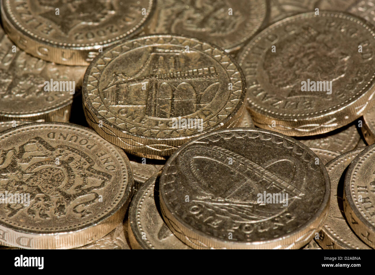 British one pound coins big close-up Stock Photo - Alamy