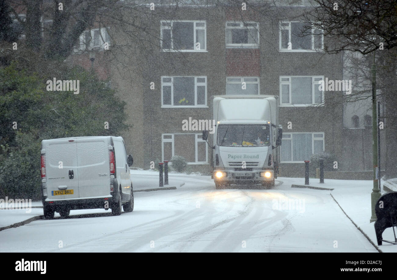 Lorry driving in heavy snow hi-res stock photography and images - Alamy