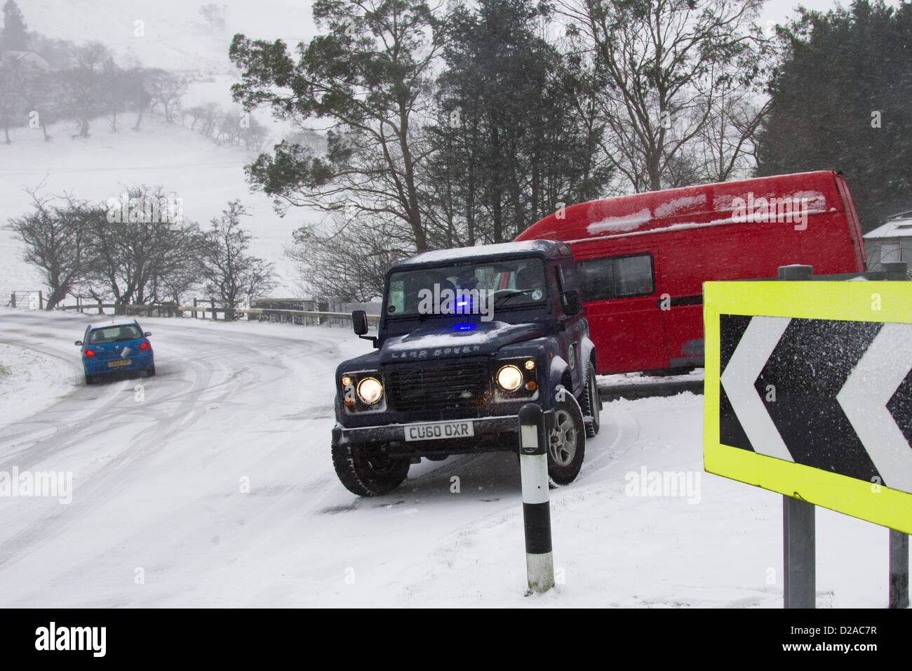 Wales, UK, 18 January 2013. A Halfords lorry gets stuck in snow and ...