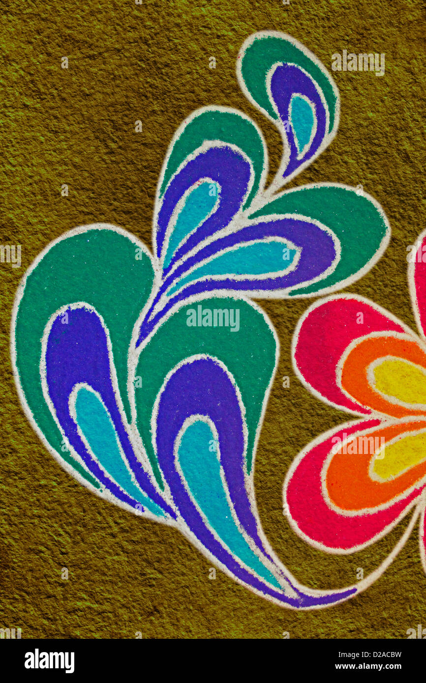 Colorful Rangoli during Diwali festival, Maharashtra, India Stock Photo ...