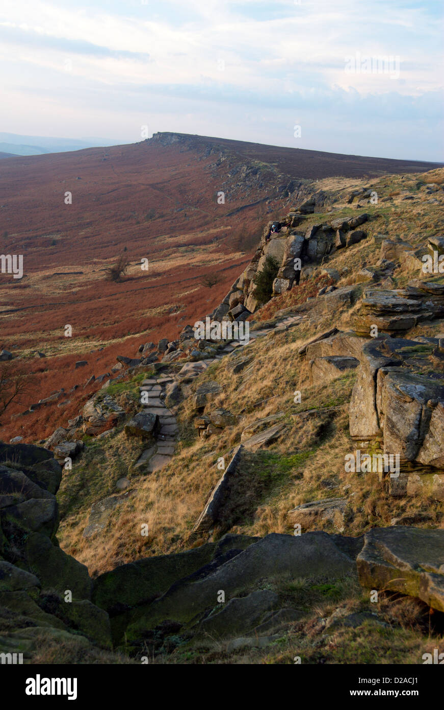 Looking down at the steps leading up to the top of Stanage Edge ...