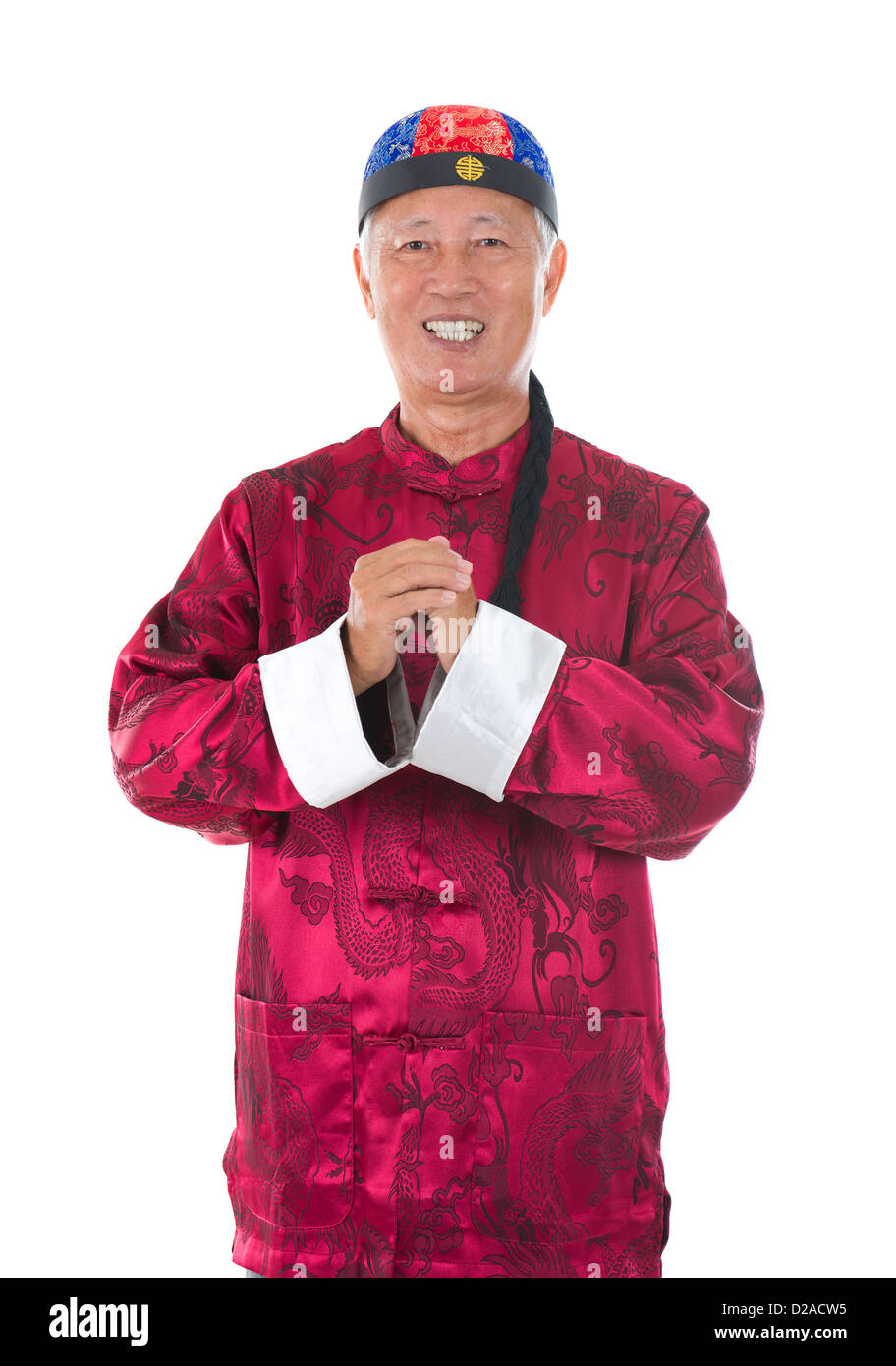 asian senior chinese man celebrating lunar new year, with traditional ...