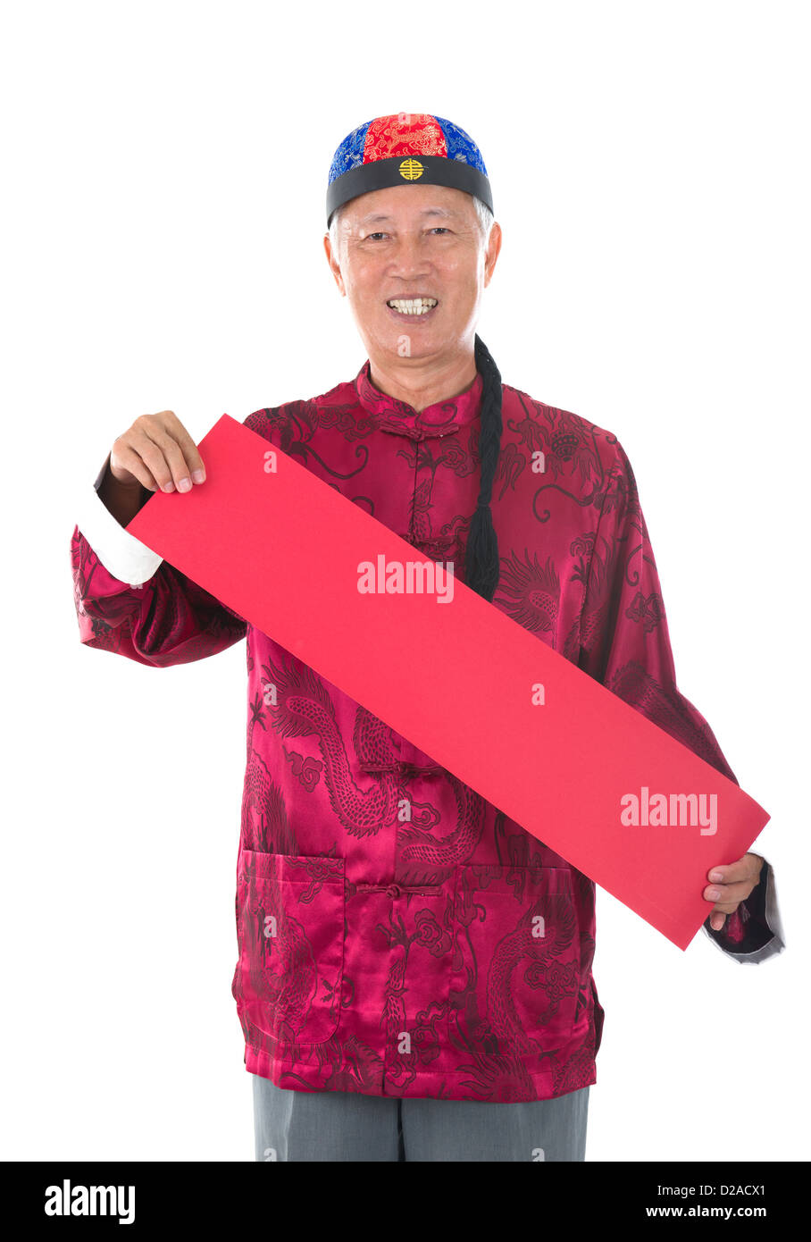 asian senior chinese man celebrating lunar new year,holding luck banner ...