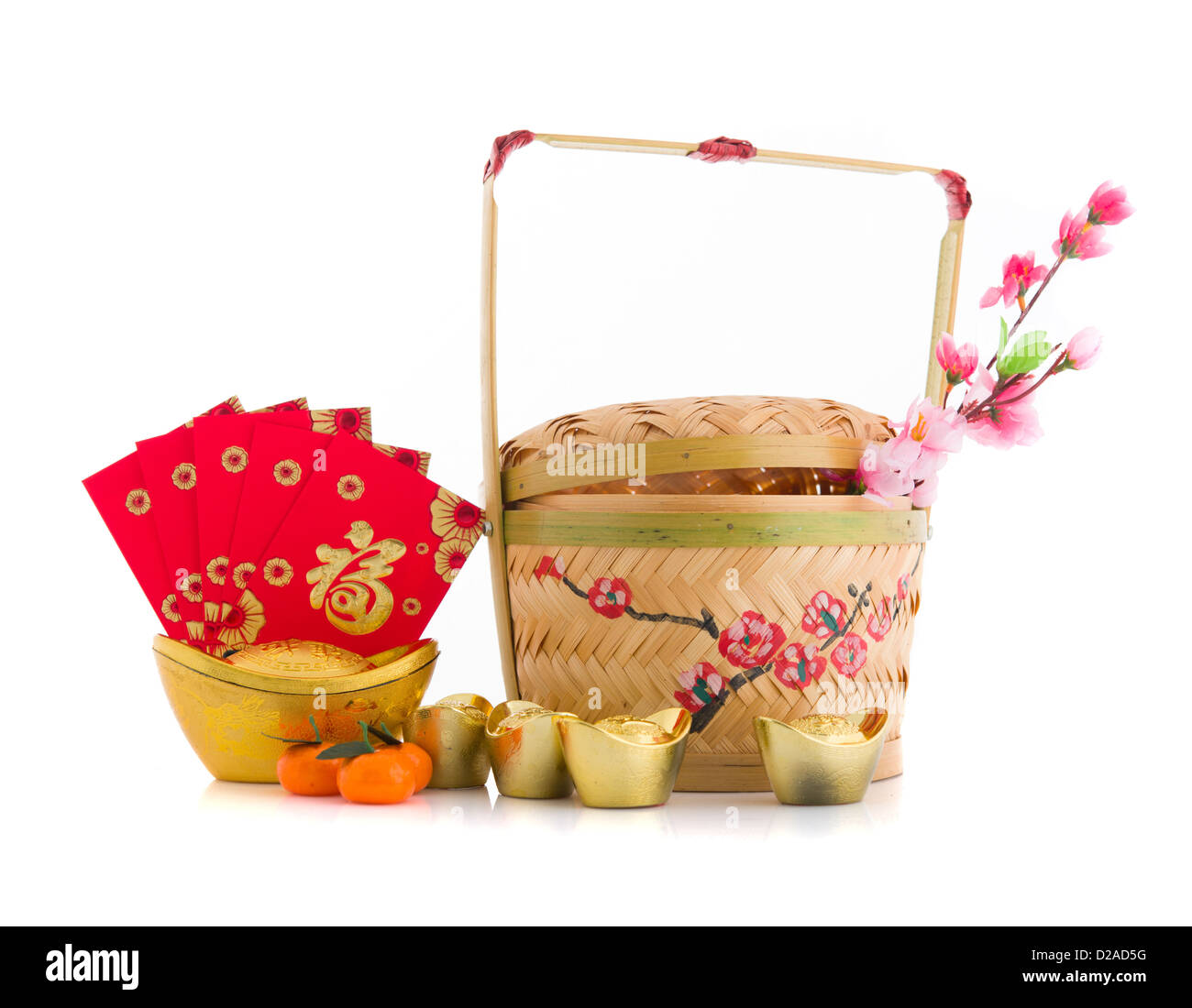 chinese new year decorations hamper isolated on white Stock Photo - Alamy