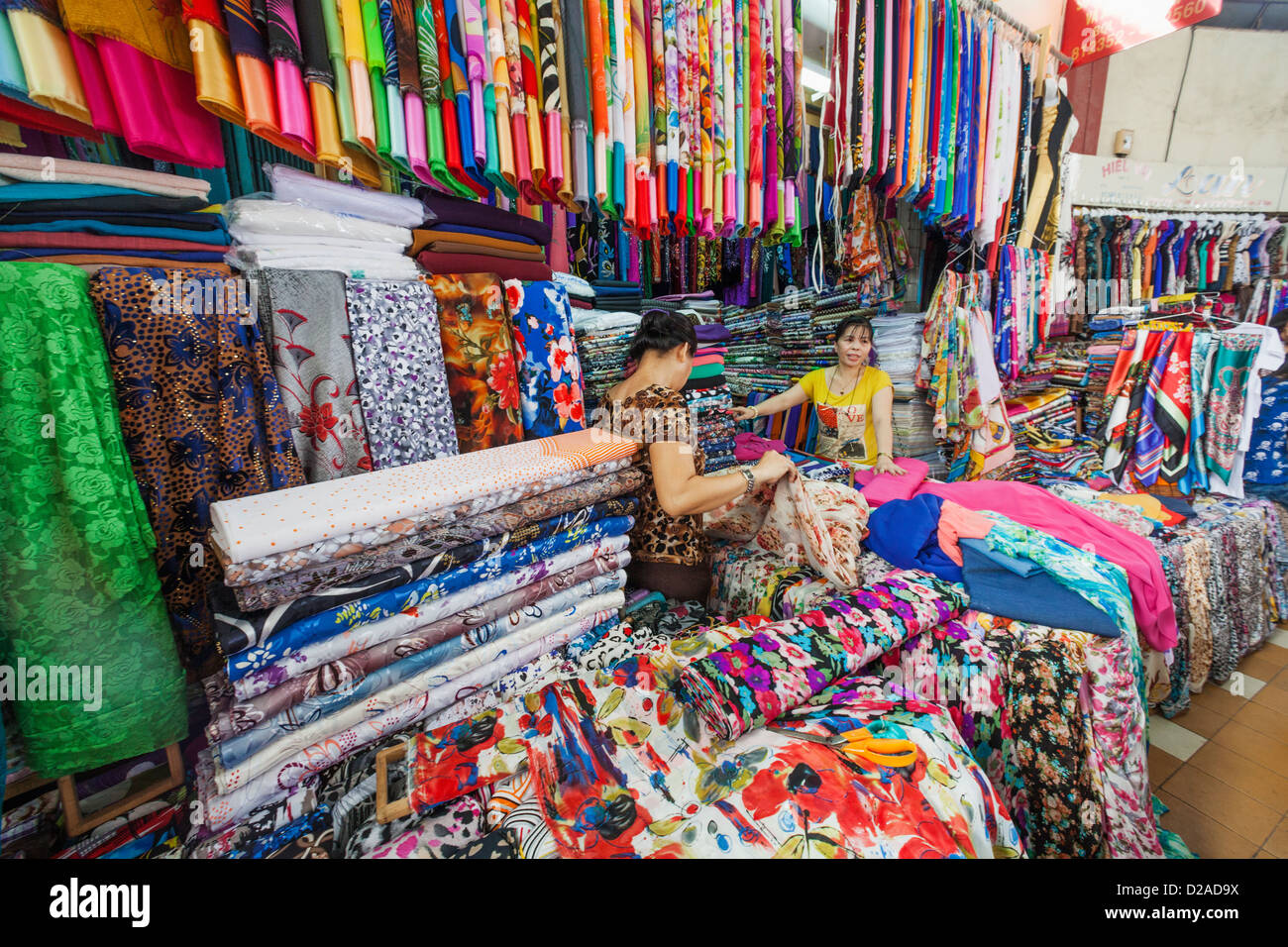 Vietnam, Nha Trang, Dam Market, Material and Fabric Stall Stock Photo ...