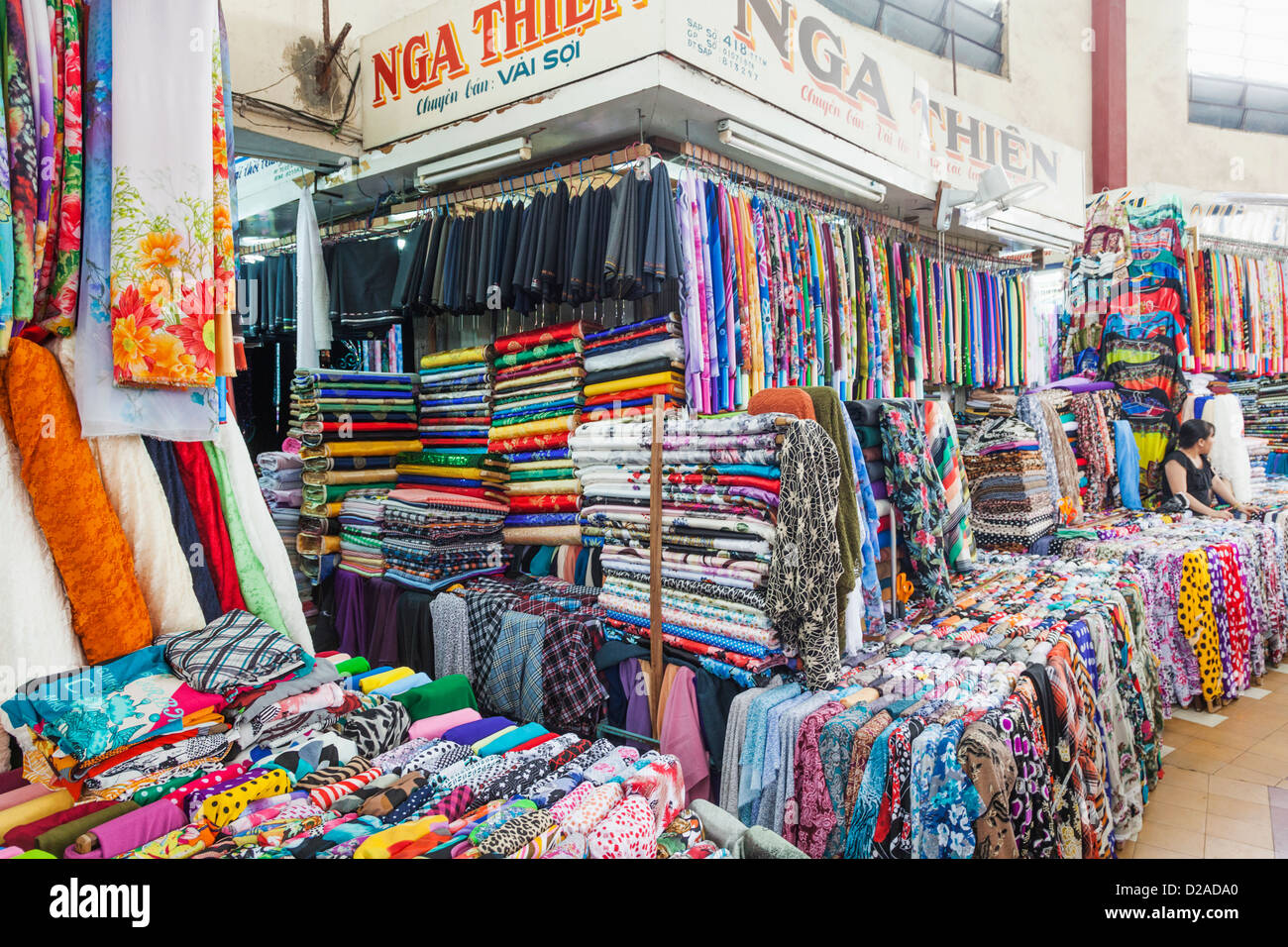 Vietnam, Nha Trang, Dam Market, Material and Fabric Stall Stock Photo ...