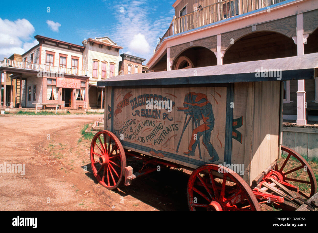 New Mexico, Santa Fe. Eaves Movie Ranch With Wagon Stock Photo - Alamy