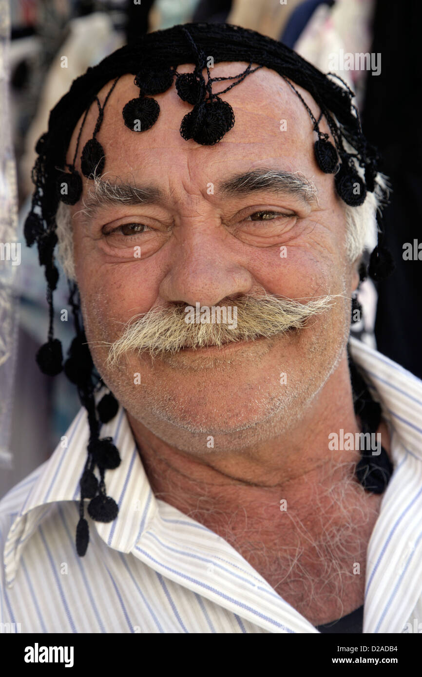 Man wearing the traditional Sariki ( Cretan ) Rethymnon, Crete, Greece ...