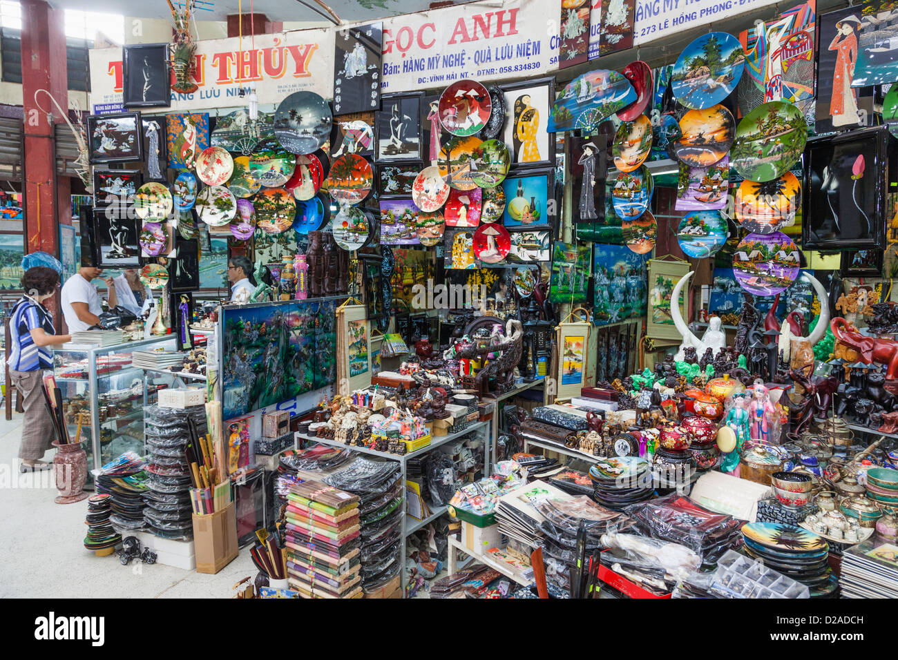 Vietnam, Nha Trang, Dam Market, Souvenir Handicraft Stall Stock Photo ...