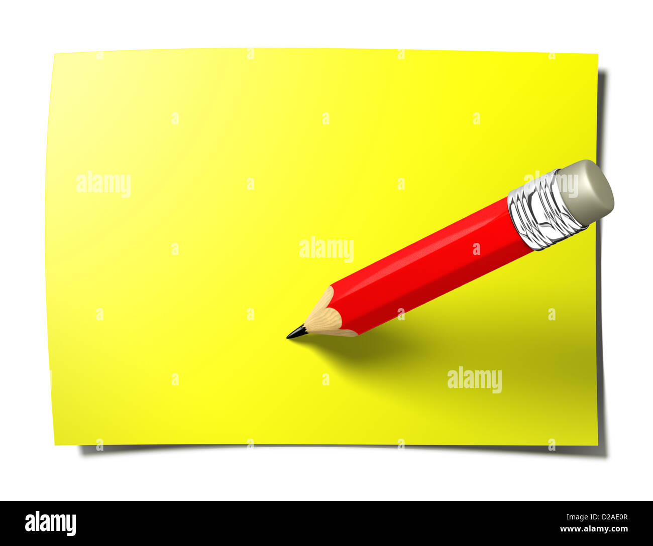 Yellow stick note with pencil - isolated on white background Stock ...