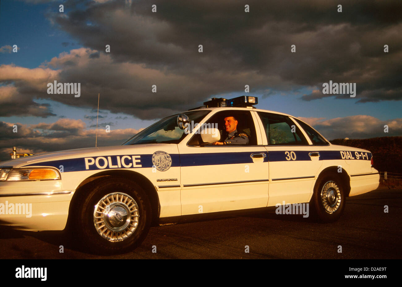 Policeman patrol car government law enforcement landscape color hi-res ...