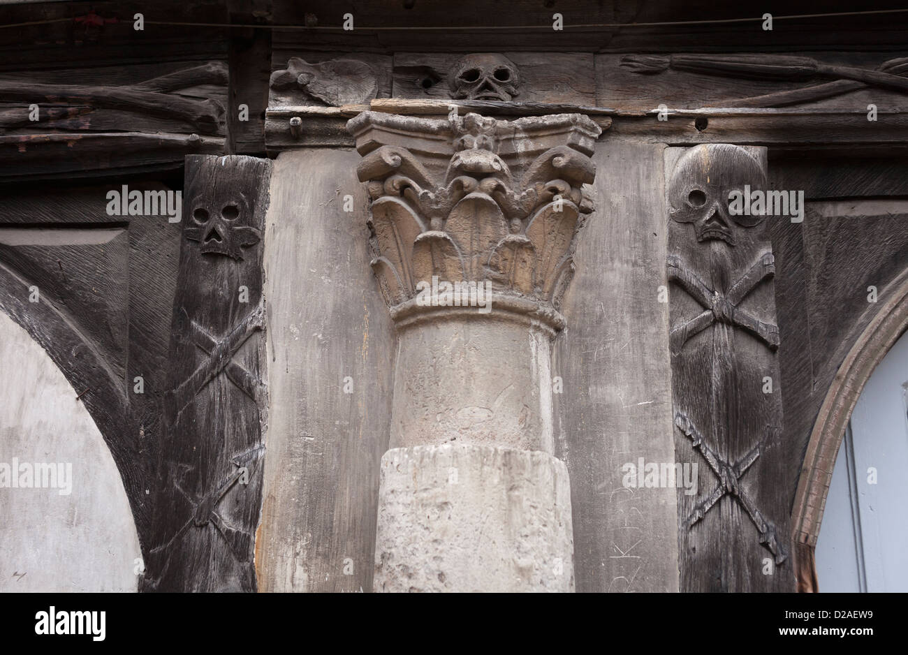 Macabre wooden carvings at L'aître Saint-Maclou (ancient charnel house ...