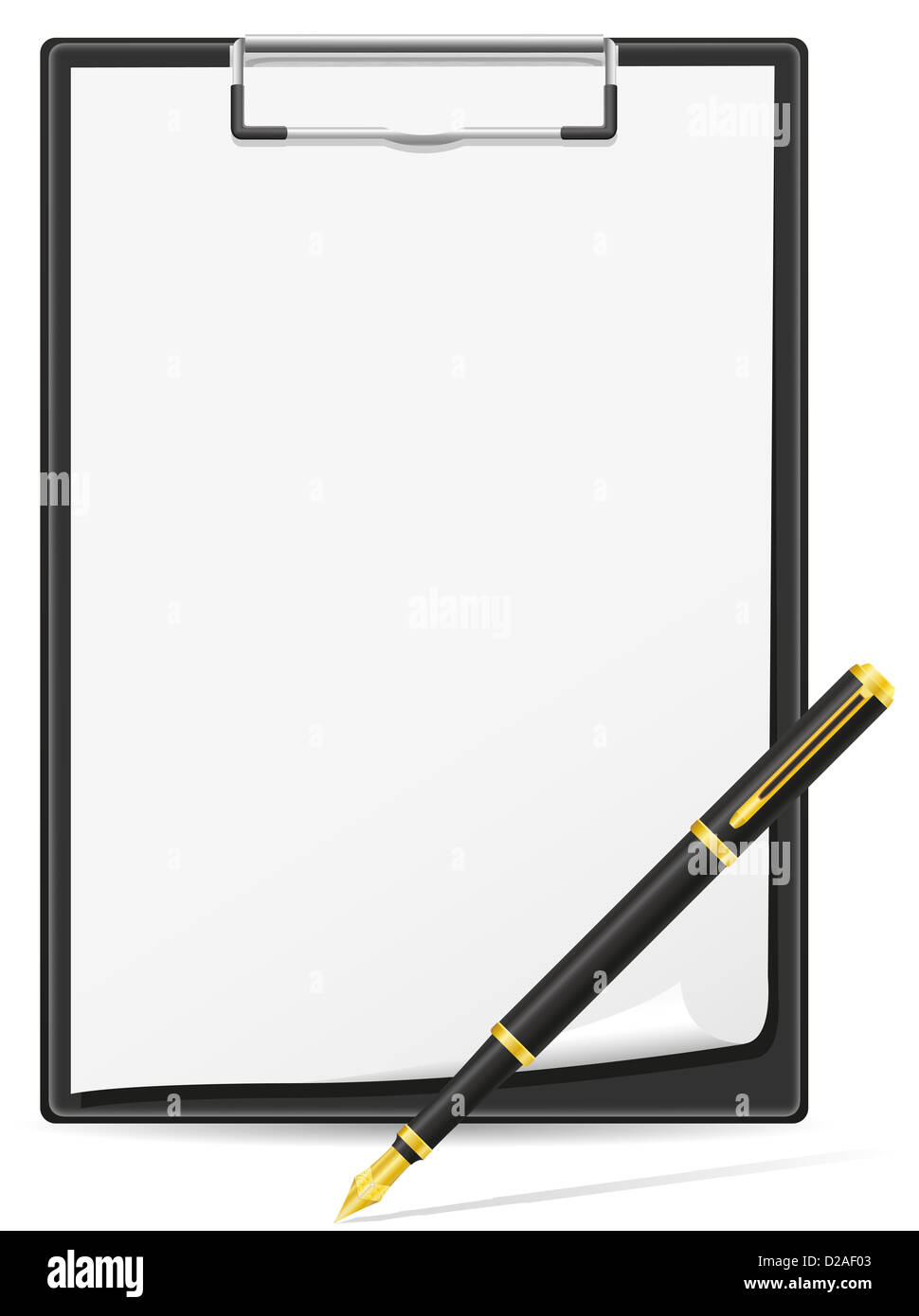 clipboard blank sheet of paper and pen illustration isolated on white ...
