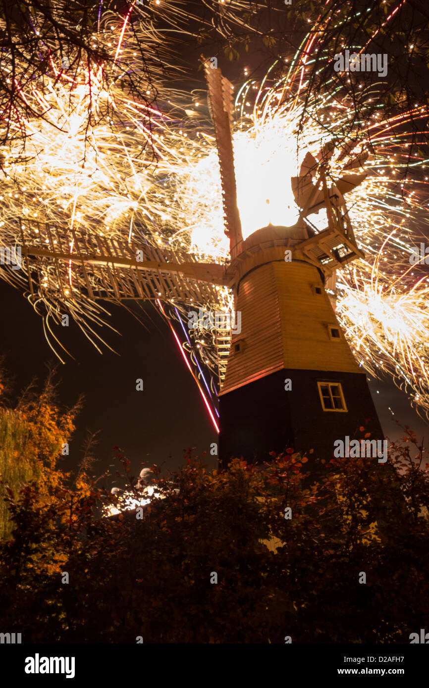 Impington Village Mill and fireworks Stock Photo - Alamy