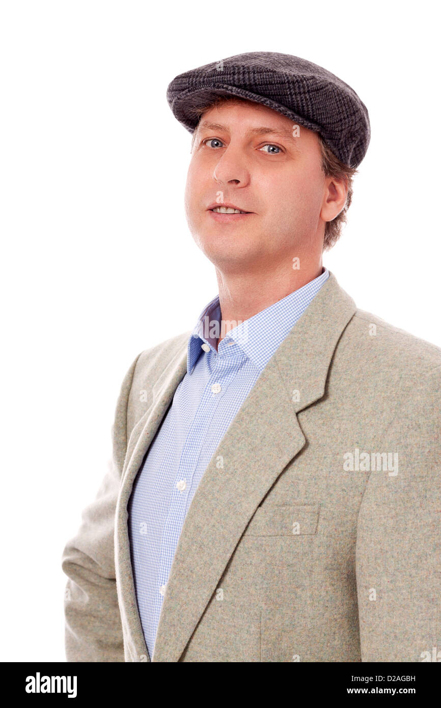 man in casual business outfit and hat isolated on white background ...