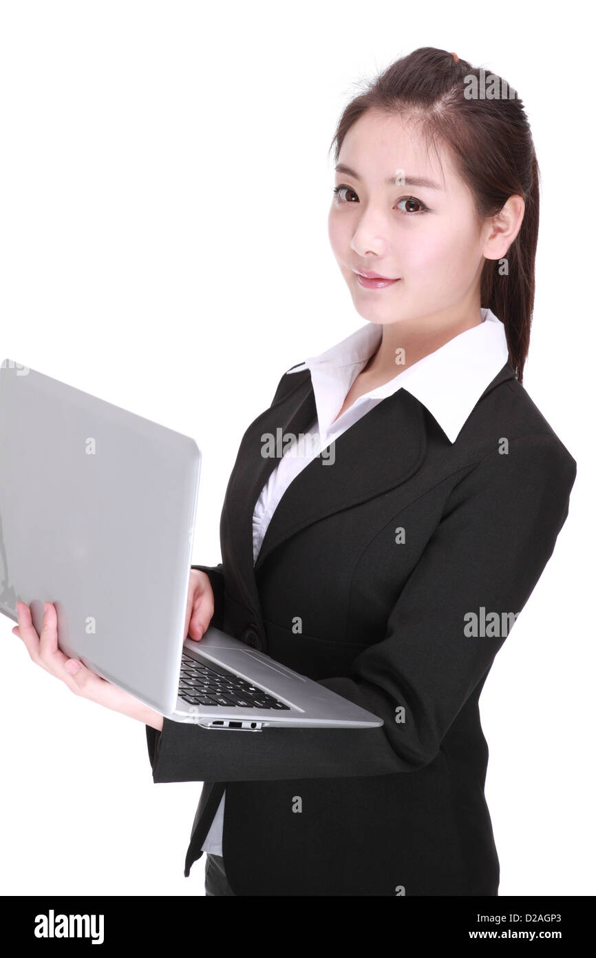 business woman with computer Stock Photo - Alamy