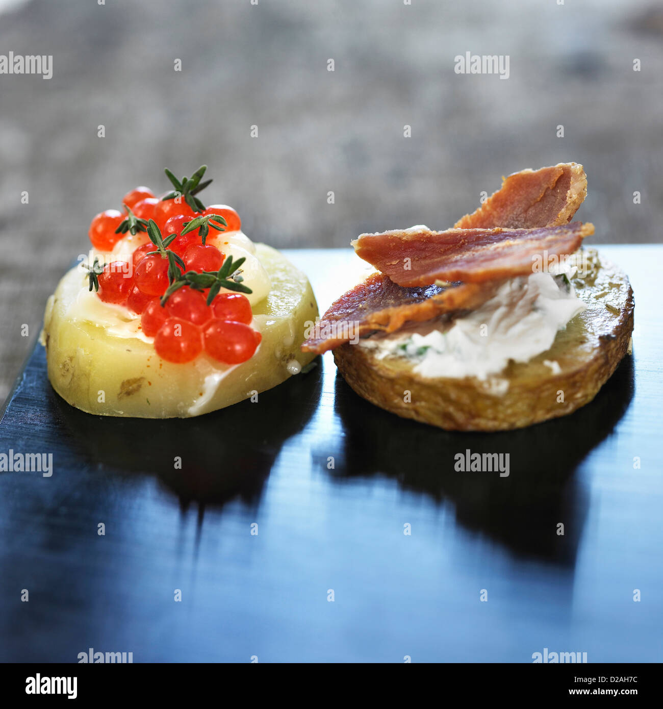 Plate of bread with cheese and meat Stock Photo - Alamy