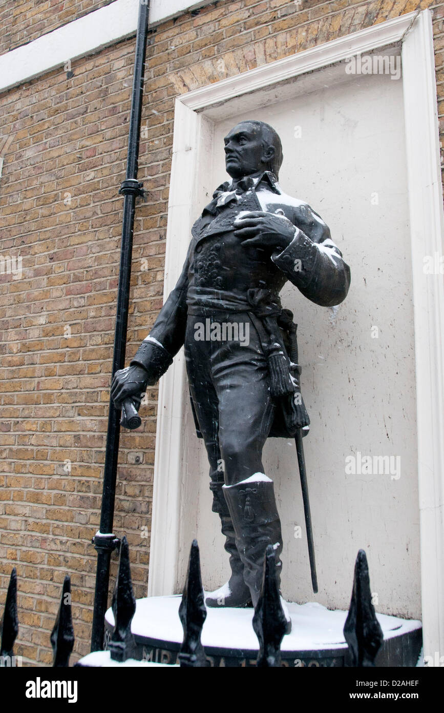 London, UK. 18/01/13. Snow covers a statue of Charles FitzRoy, 2nd Duke ...