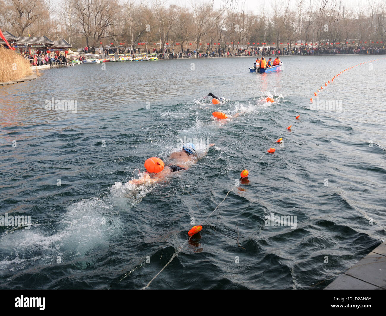Swimmers racing in a winter swimming race Stock Photo - Alamy