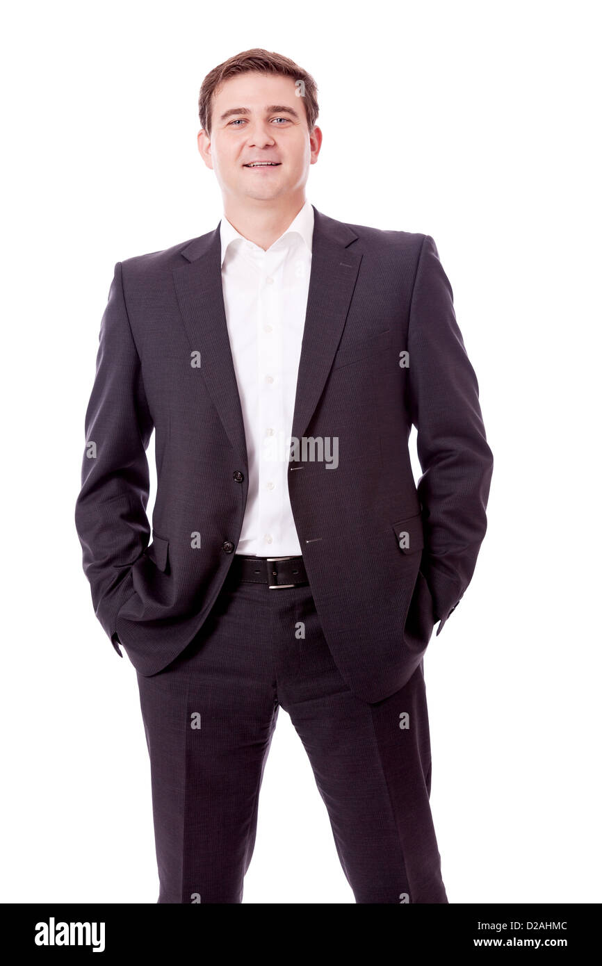 adult smiling business man with black suit isolated on white background ...
