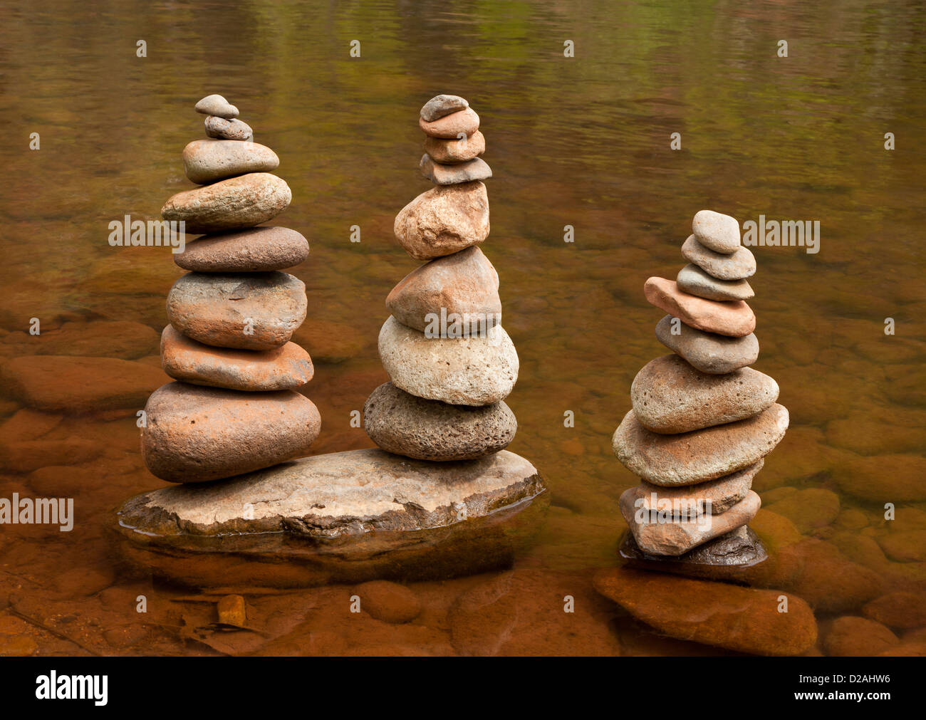 Stacks of Stones in Oak Creek at Buddha Beach near Cathedral Rock in ...