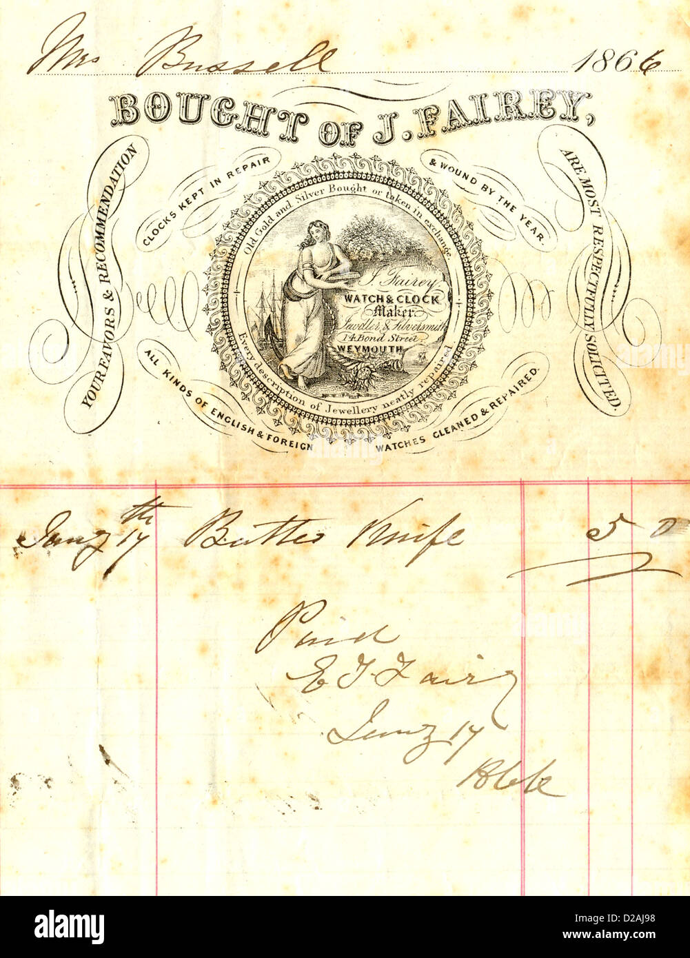 Watch and Clock maker's invoice Stock Photo - Alamy