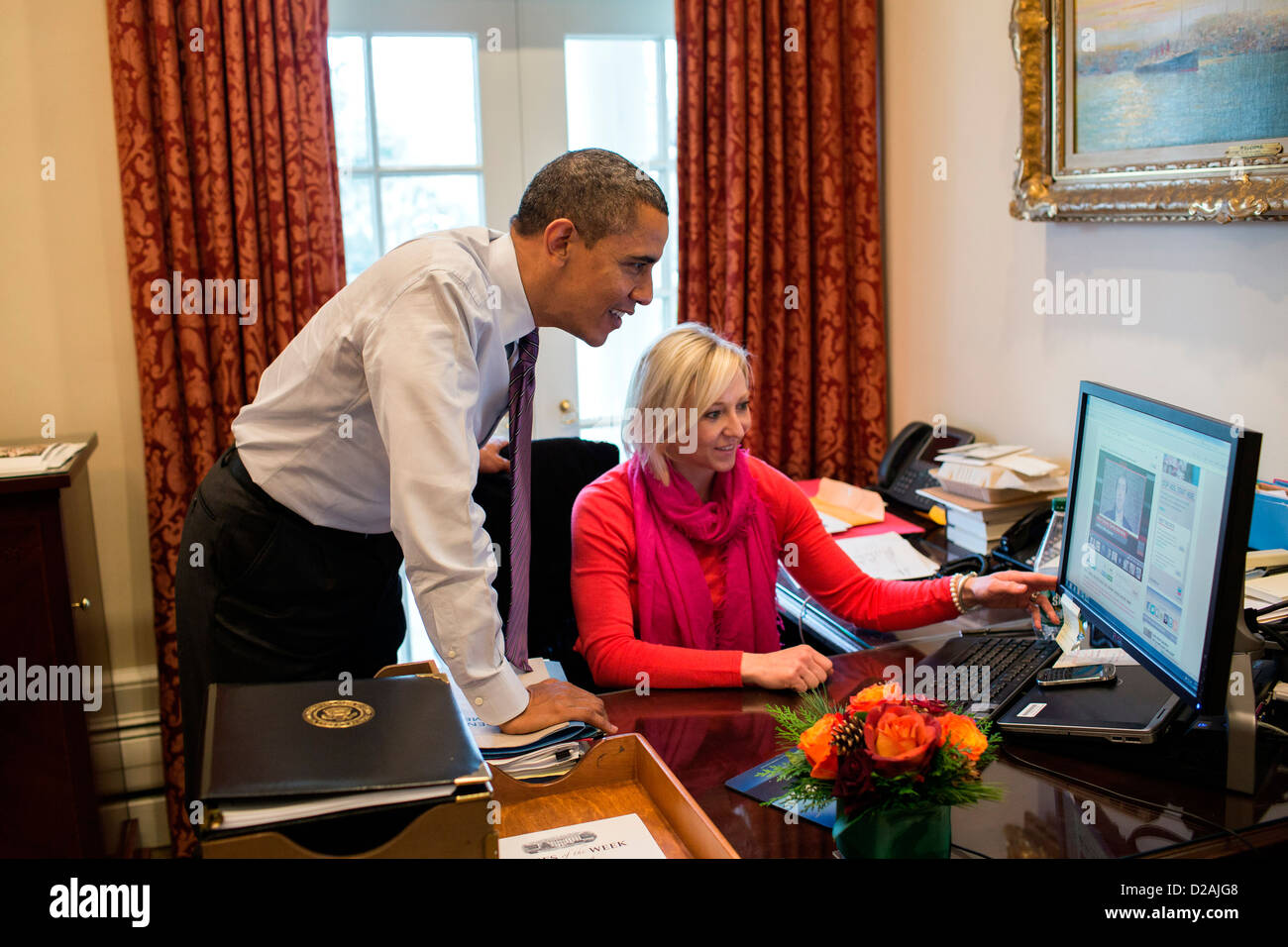 US President Barack Obama and Personal Secretary Anita Decker watch a ...