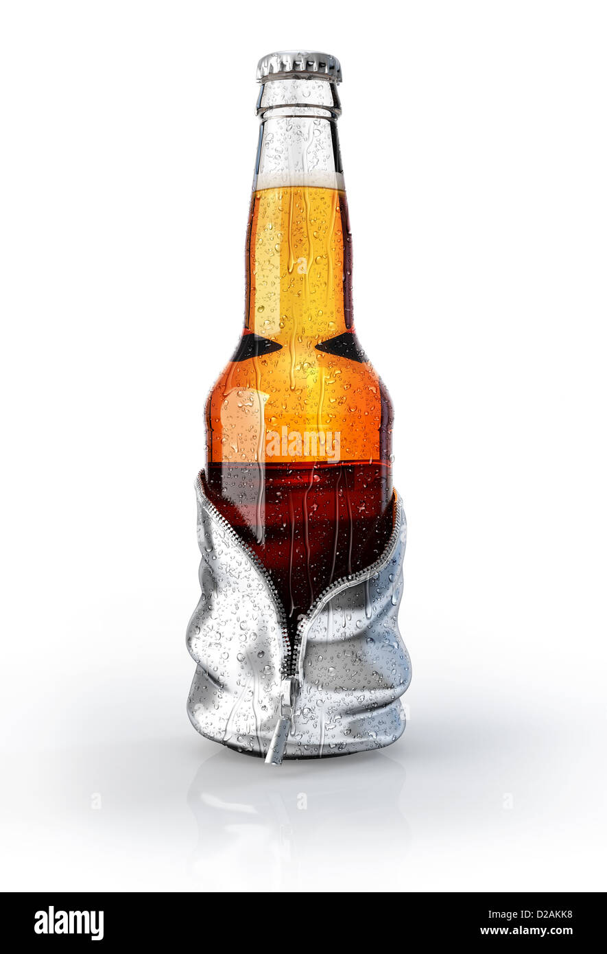 Beer bottle clear, taking off a skin with zip, giving the feeling it's ...