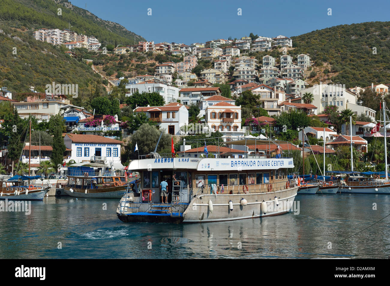 dive boat in harbour Kas Turkey a resort town on the Mediterranean ...