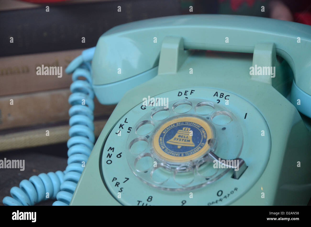 Light blue vintage telephone Stock Photo - Alamy