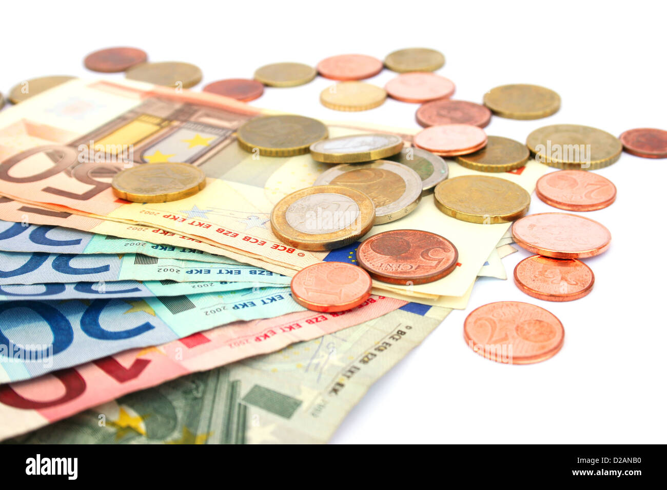 Coins and banknotes isolated on white background Stock Photo - Alamy