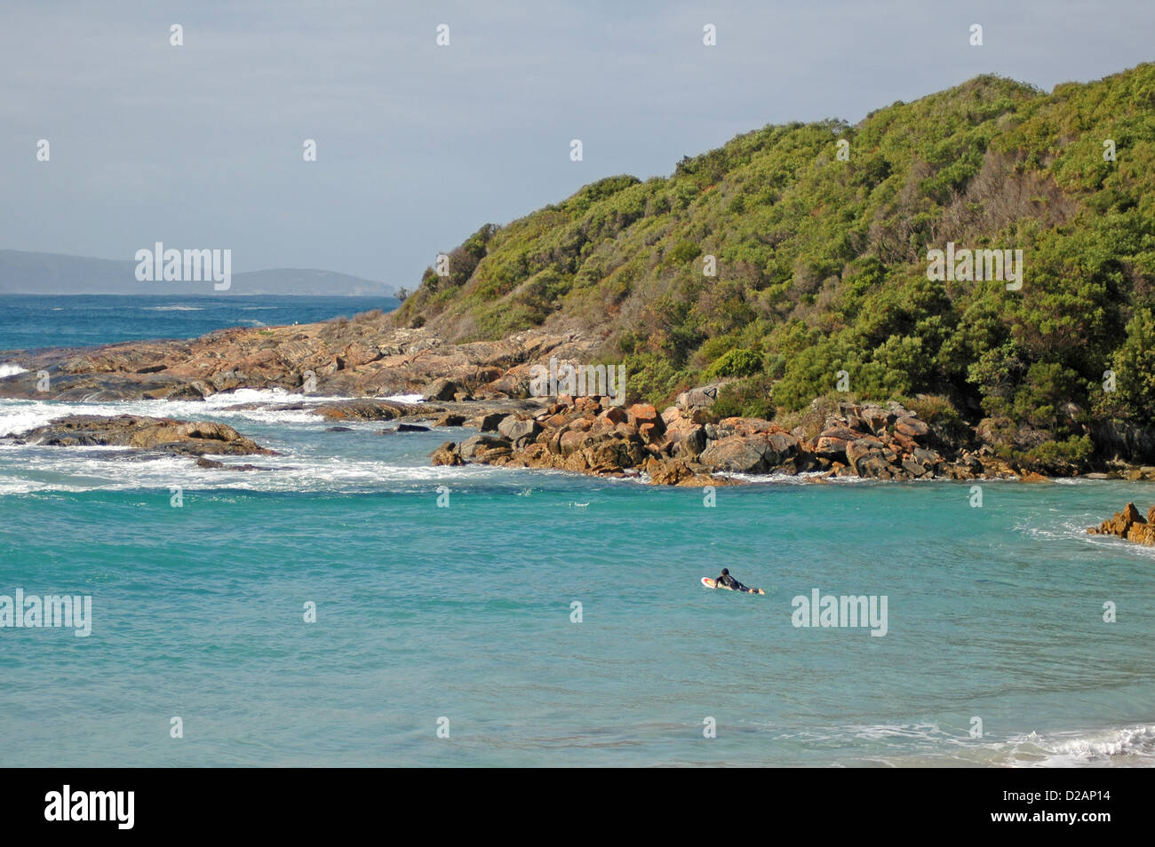 Surfer paddling out from shore. Ocean Beach near Denmark Western ...