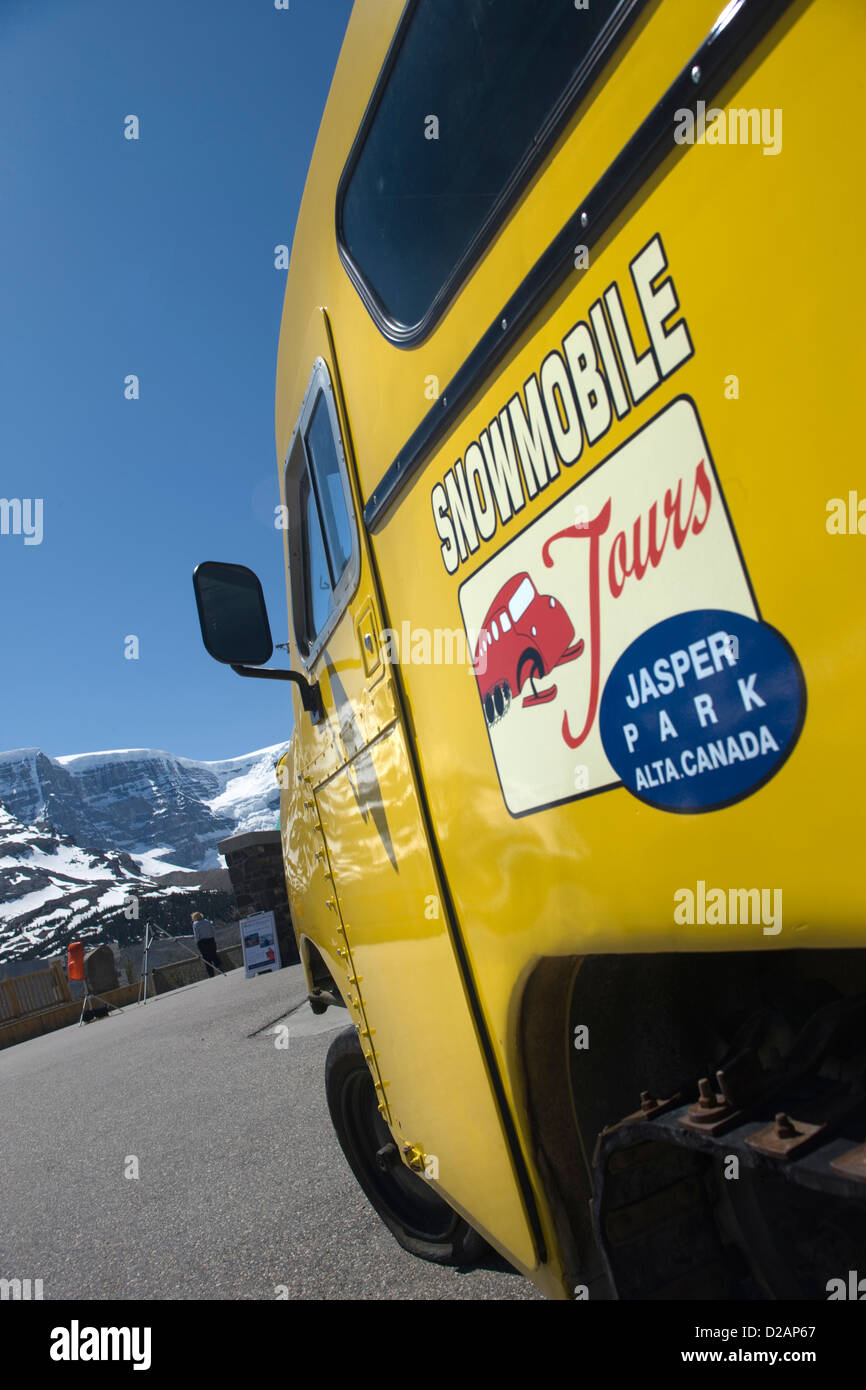 OLD YELLOW TOUR SNOWMOBILE AT VISITORS CENTER COLUMBIA ICEFIELD JASPER ...