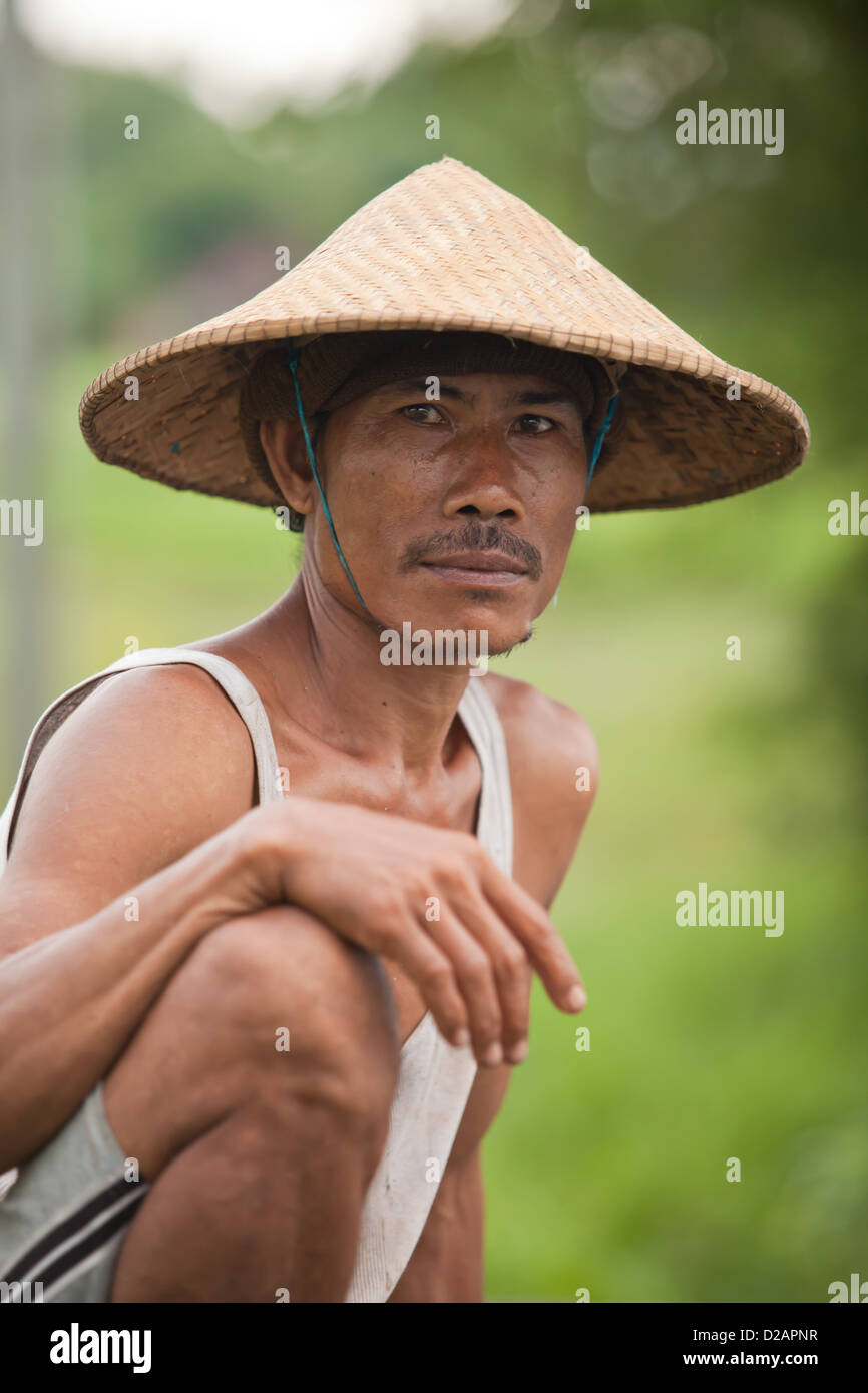 BALI - JANUARY 29. Portrait of traditional rice farmer on January 29 ...