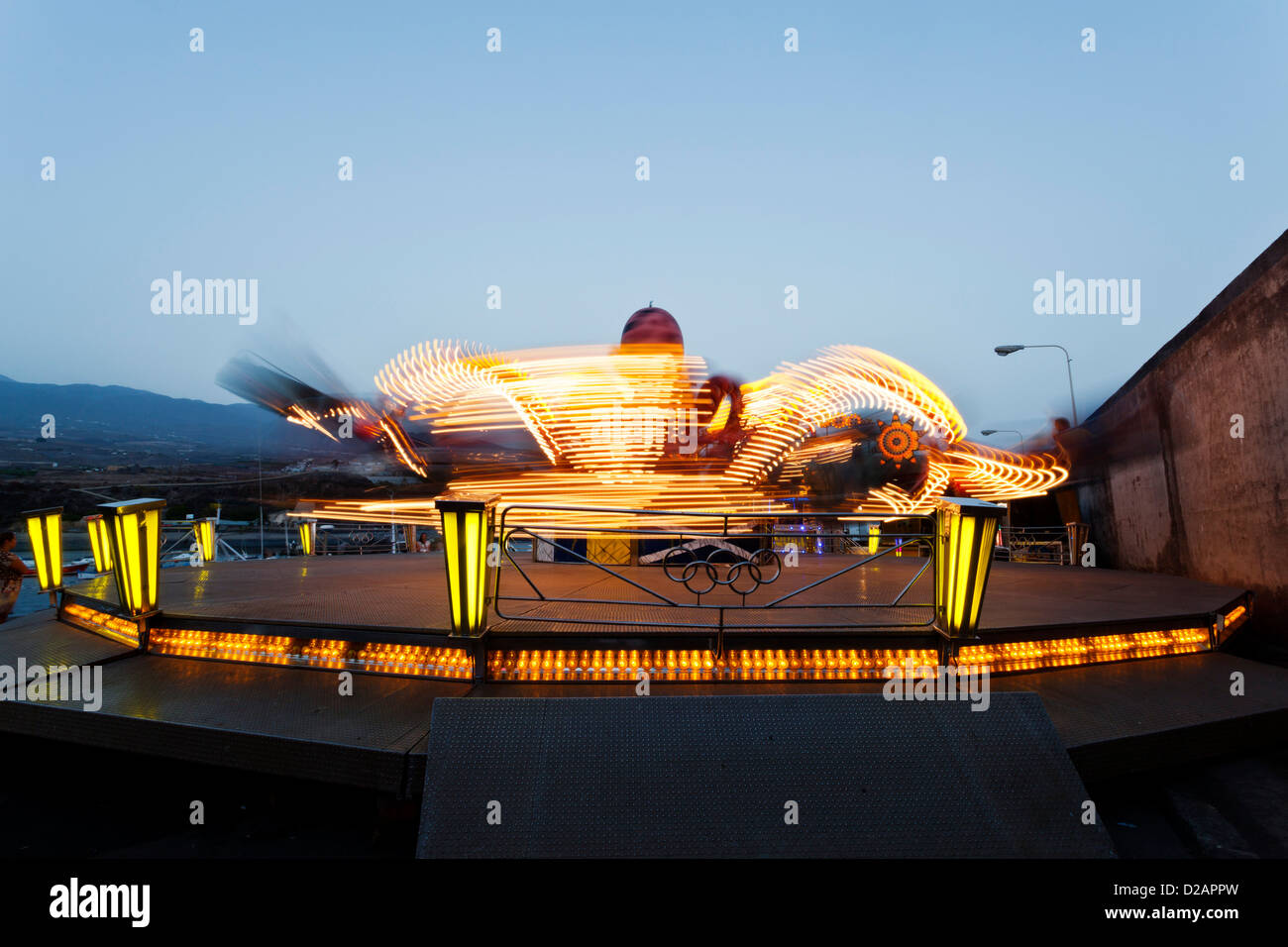 Fairground rides at the fair for San Juan fiesta, Tenerife, Canary ...
