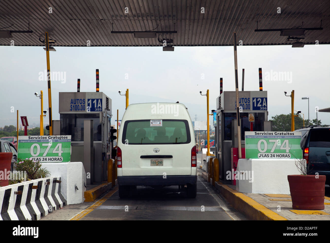 Toll path booths on 150d Highway south from Mexico City DF towards ...