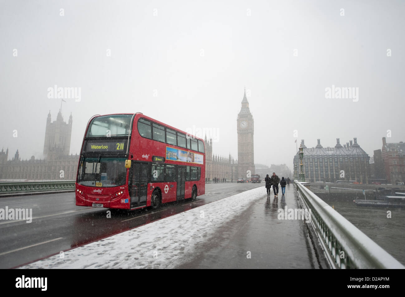 London, UK. 18/01/13. Snow falling in Central London on an ...