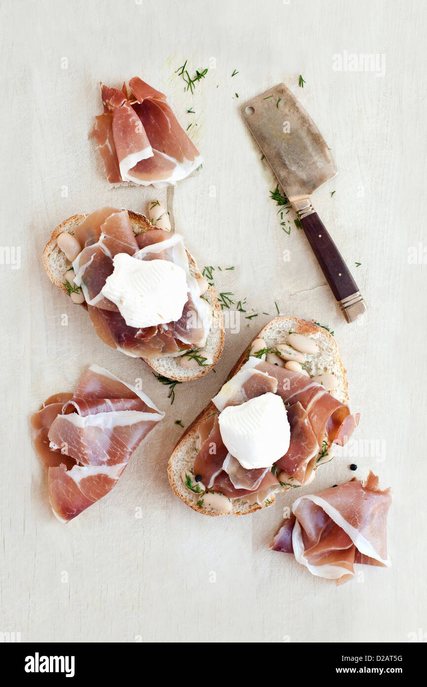Bread with cured meat and cheese Stock Photo - Alamy