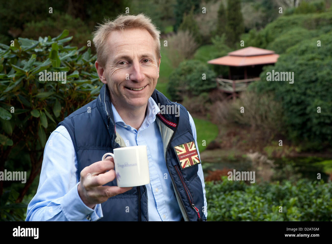 Jonathan Jones of Tregothnan Estate near Truro, Cornwall with la mug of ...