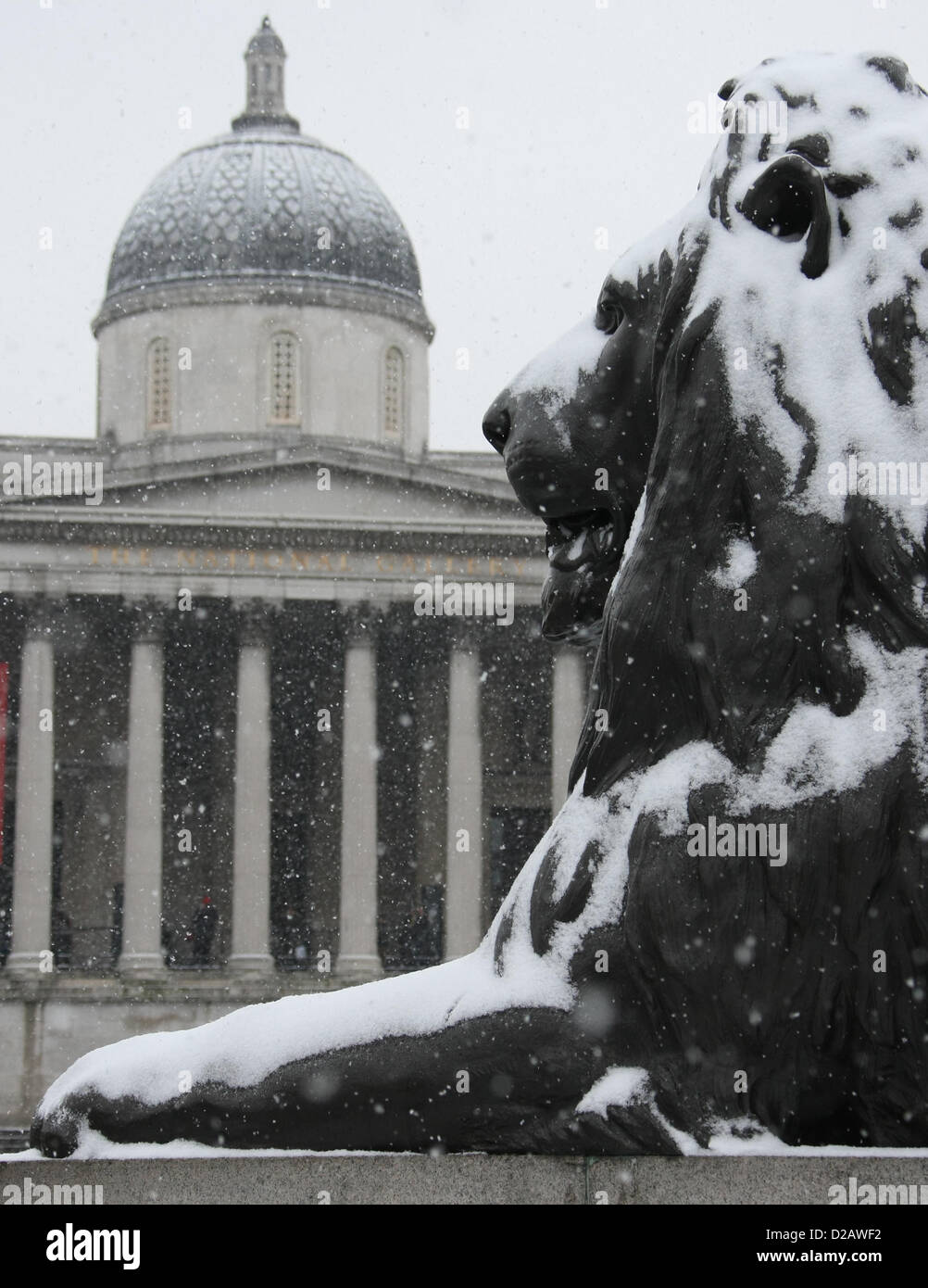 LION STATUE IN THE SNOW & NATIONAL PORTRAIT GALLERY GENERAL SNOW VIEWS ...