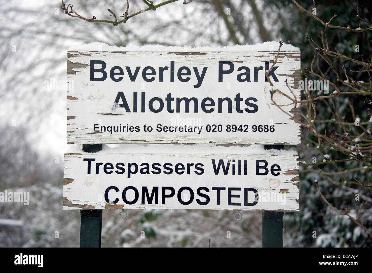 An allotment sign warning that trespassers will be composted Stock ...