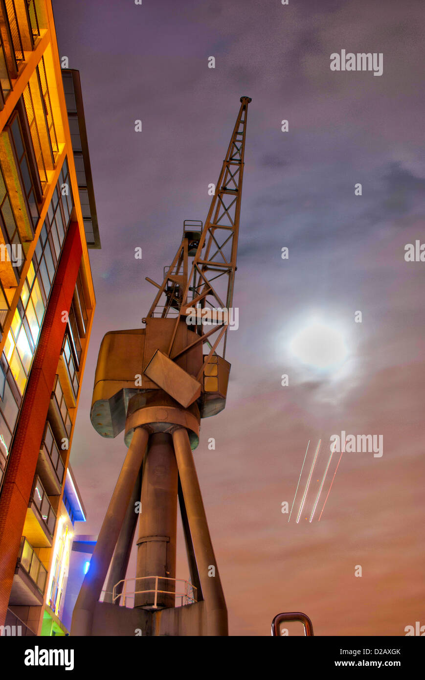 Crane with moon hi-res stock photography and images - Alamy