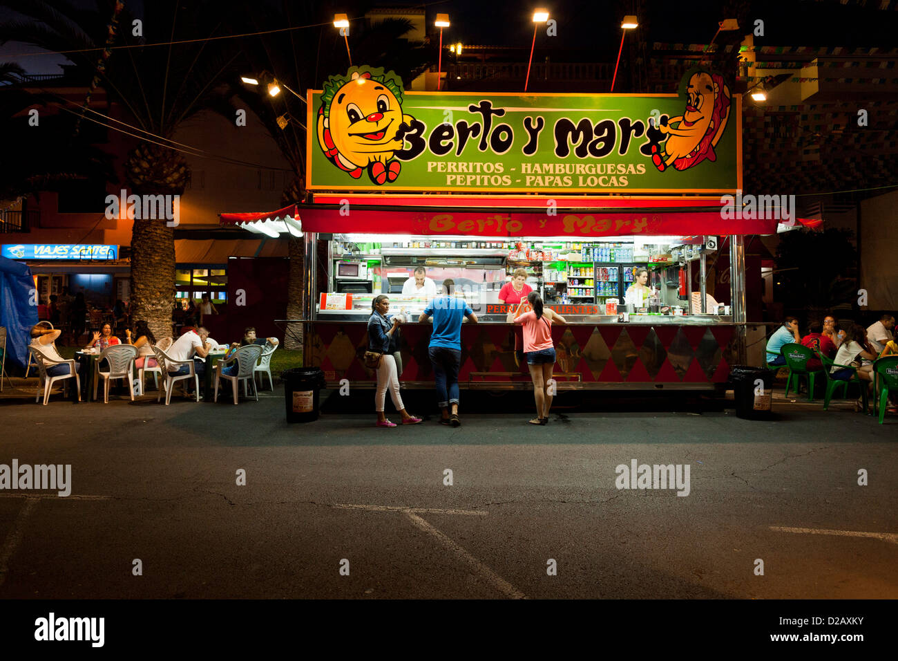Food vendor at fiesta at San Juan in Tenerife, Canary Islands, Spain ...
