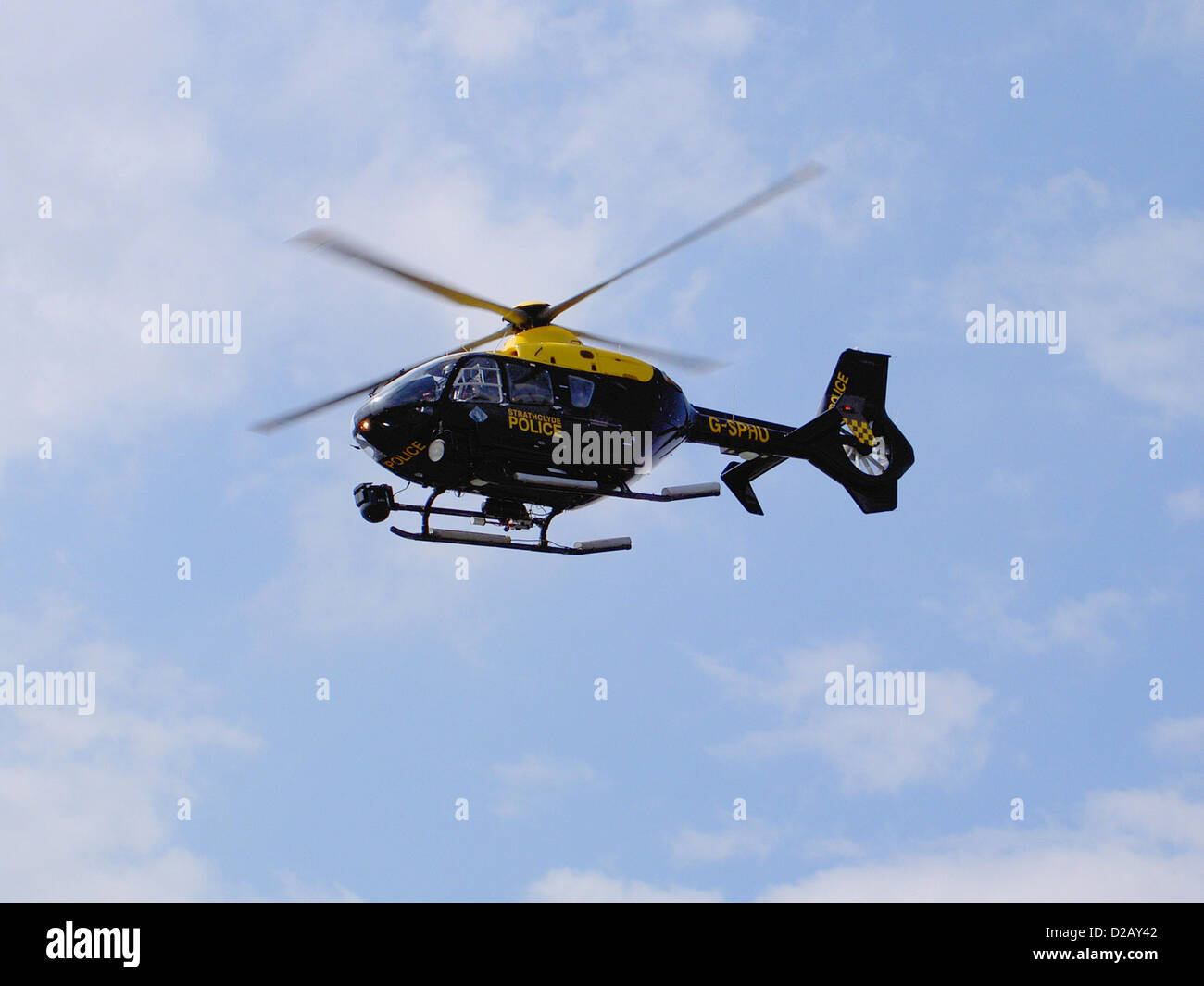 Police helicopter G-SPHU, an Eurocopter model, is seen at Heliport ...