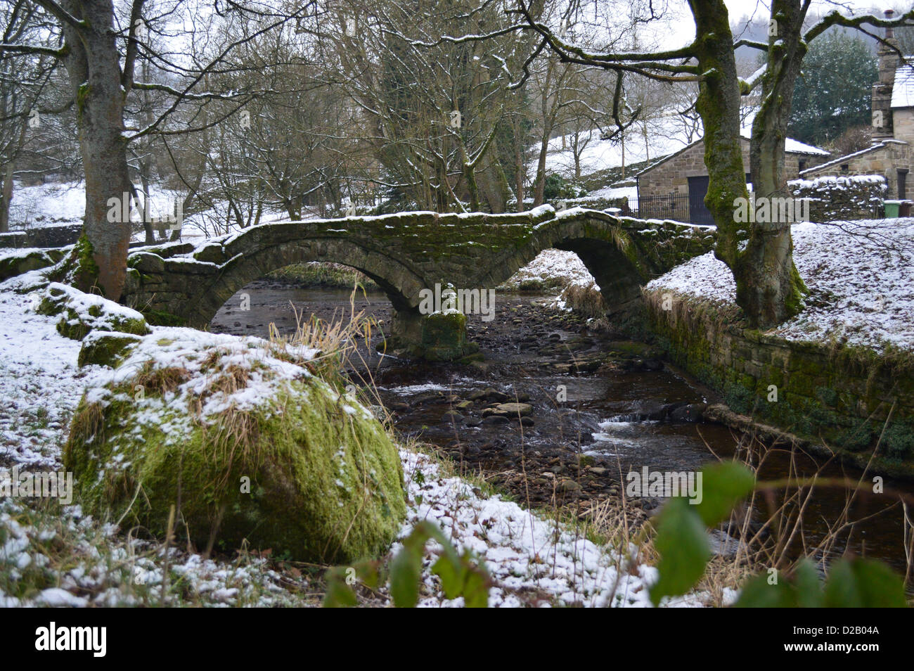 The Hamlet of Wycoller in winter near the Bronte Way with The Packhorse ...
