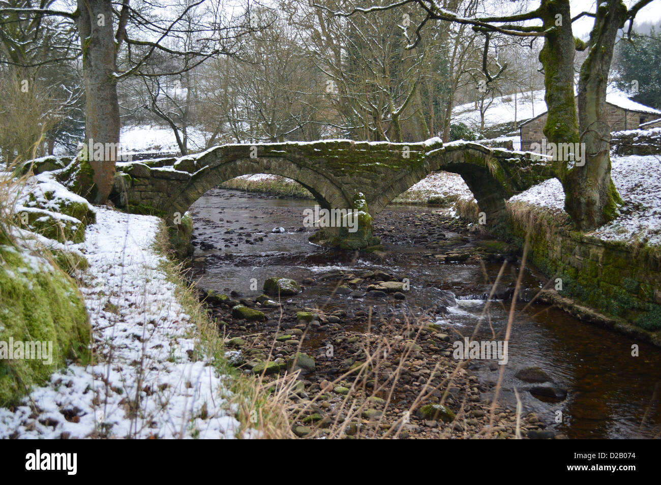 The Hamlet of Wycoller in winter near the Bronte Way with The Packhorse ...