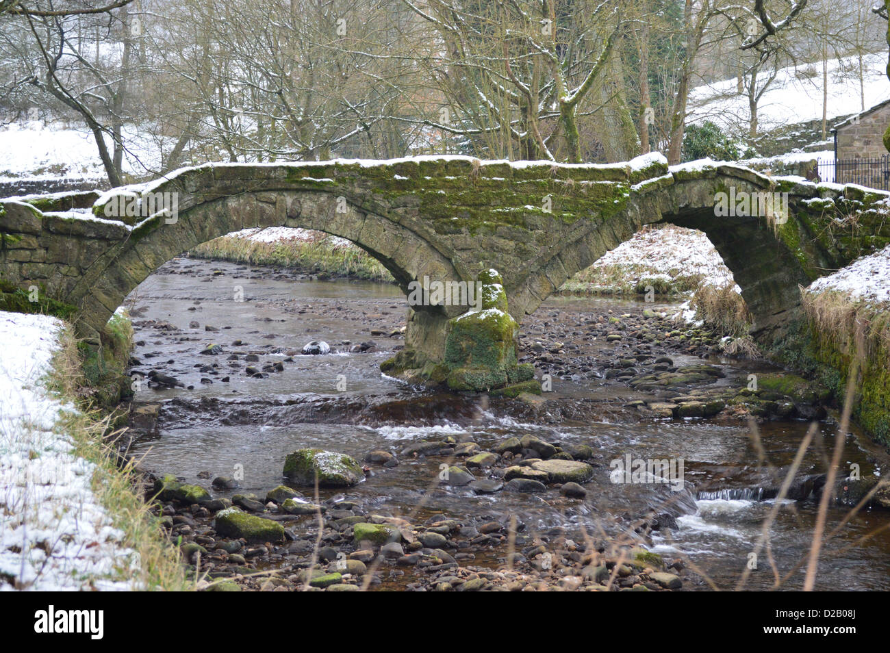 The Hamlet of Wycoller in winter near the Bronte Way with The Packhorse ...