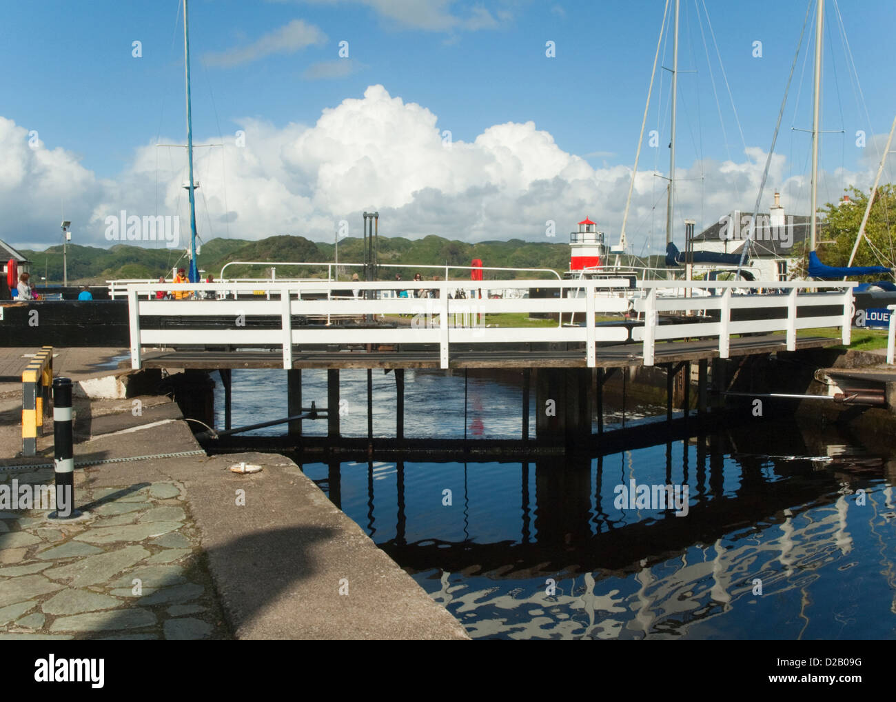 Sea Lock gates at the Western end of the Crinan Canal, Western Scotland ...