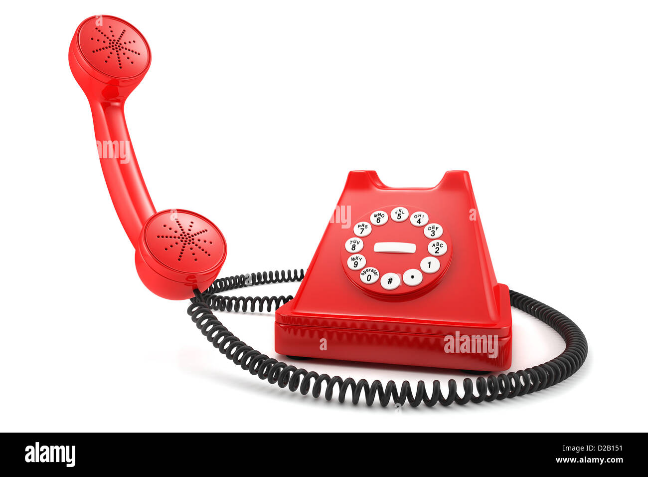 3d illustration of red old-fashioned phone on white background Stock ...