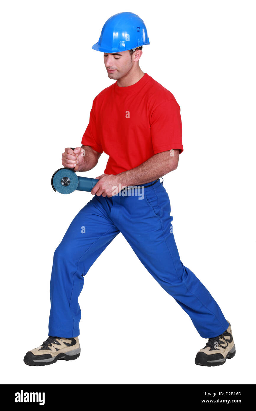 Plumber with tool isolated on white background Stock Photo - Alamy